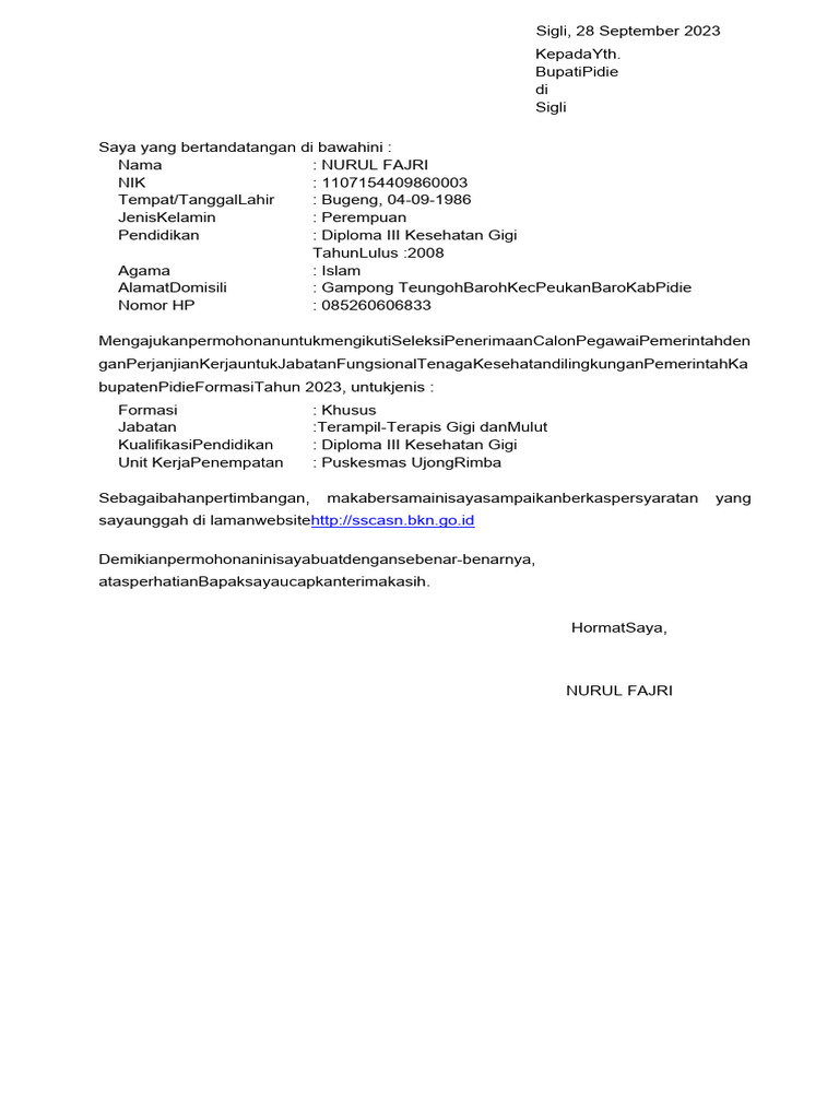 Format Surat Lamaran (1) Ematrai | PDF