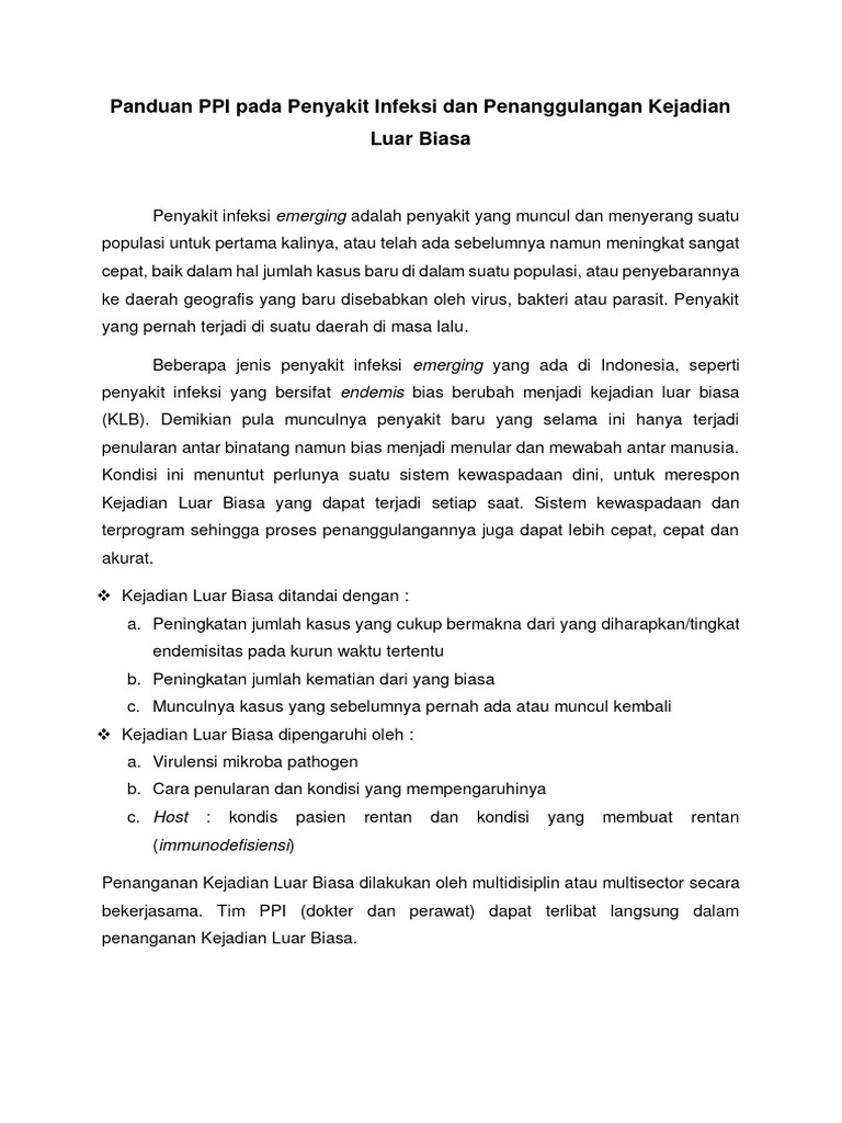 Panduan PPI Pada Penyakit Infeksi Dan Penanggulangan Kejadian Luar Biasa | PDF