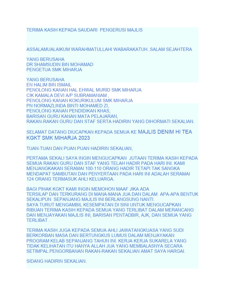 Ucapan Denim Hitea | PDF