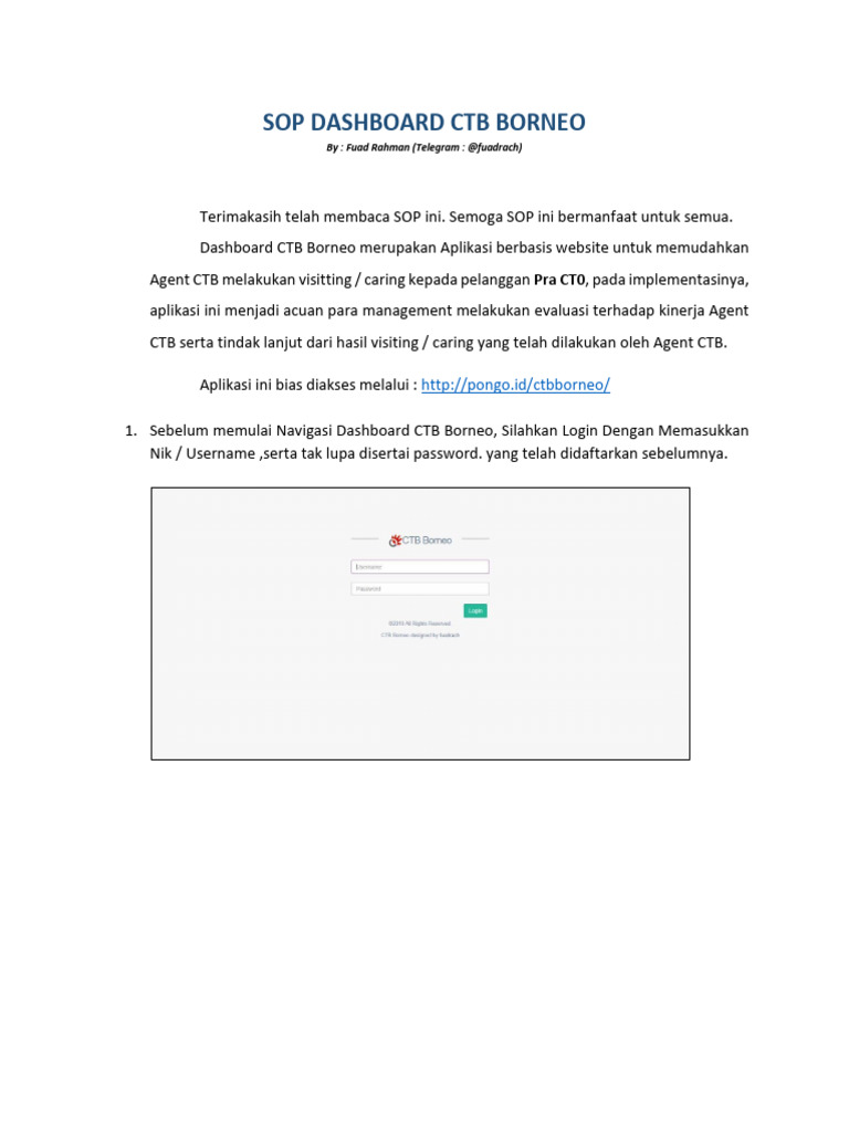Sop Dashboard CTB Borneo-Agent CTB | PDF