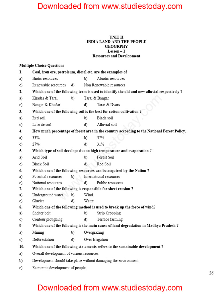 CBSE Class 10 Geography Resources and Development | PDF | Resource | Soil