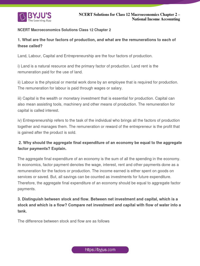 NCERT Class 12 Macroeconomics Solutions | PDF | Gross Domestic Product ...