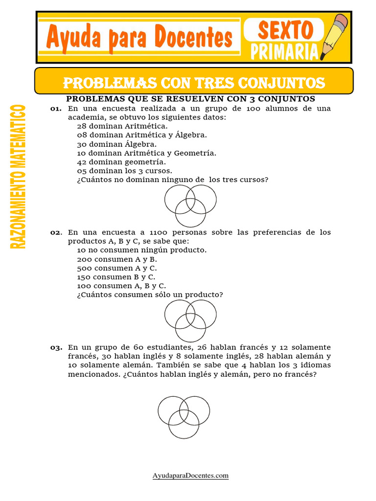 Problemas Con Tres Conjuntos Para Sexto de Primaria (1) | PDF