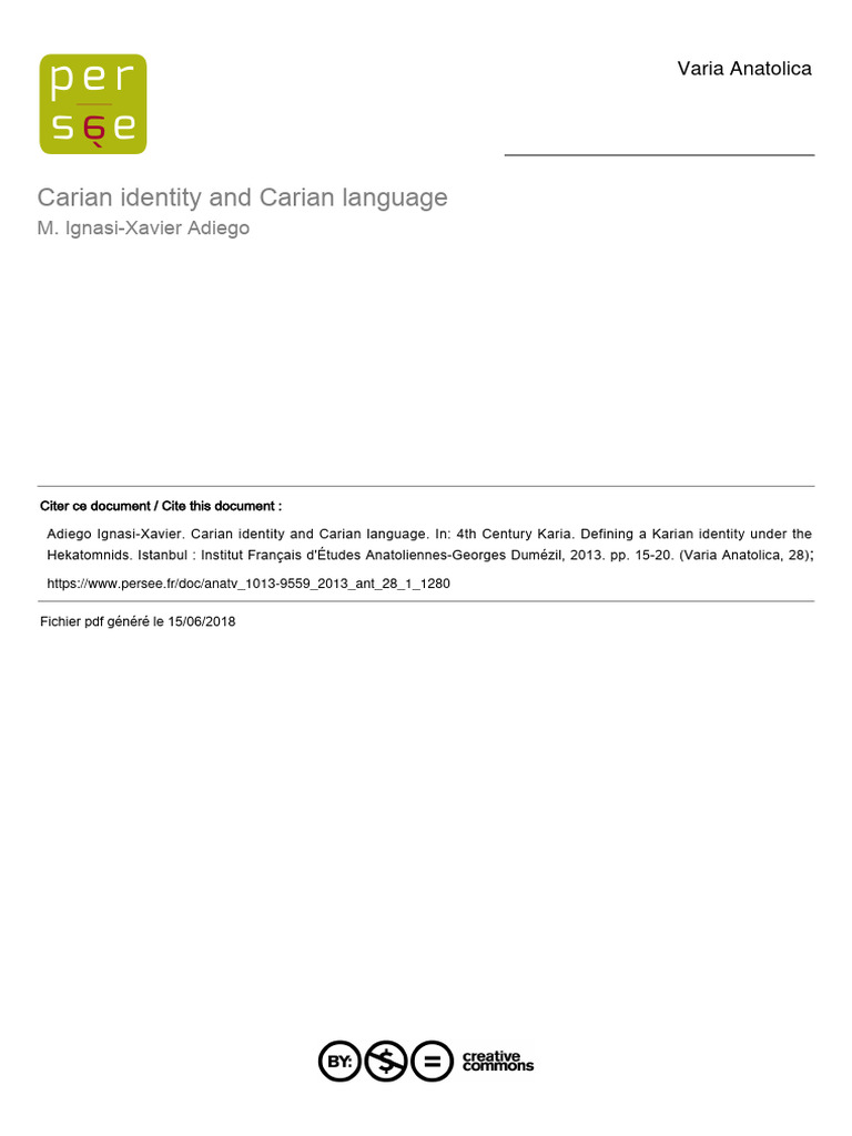 Adiego 2013 (Carian Identity and Carian Language) | PDF