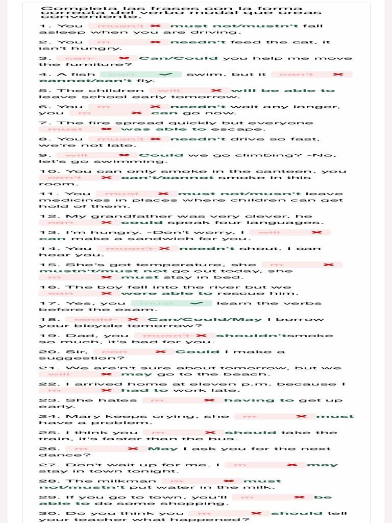 Ejercicios de Inglés Mixtos Verbos Modales - Eingleses | PDF | Linguistics | Linguistic Typology
