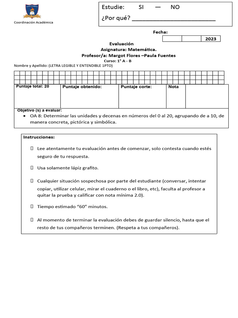 Prueba Matemática N°3 Pdf