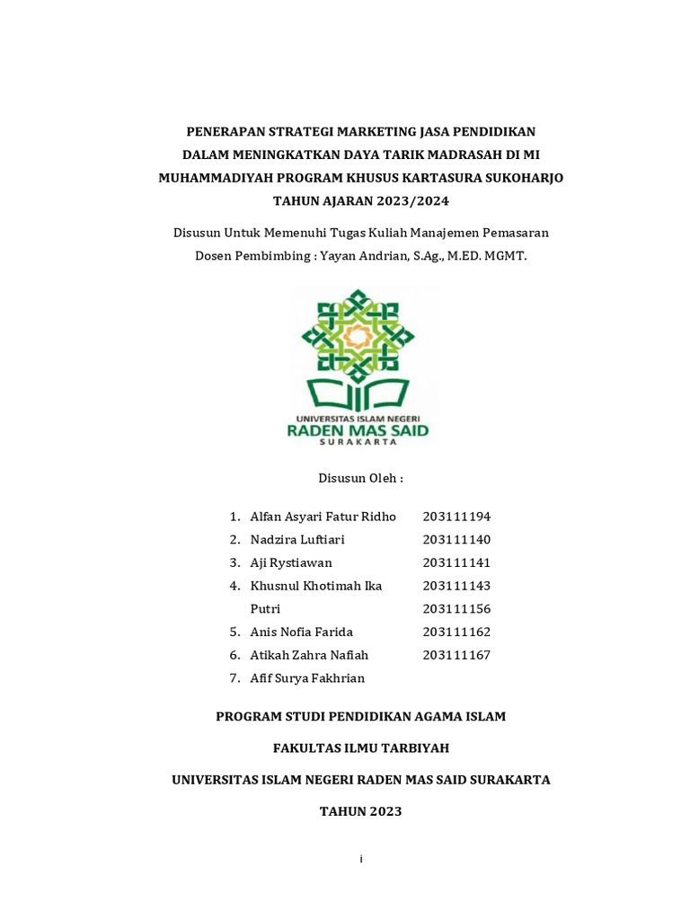 Contoh Riset Tugas Mata Kuliah Manajemen Pemasaran | PDF