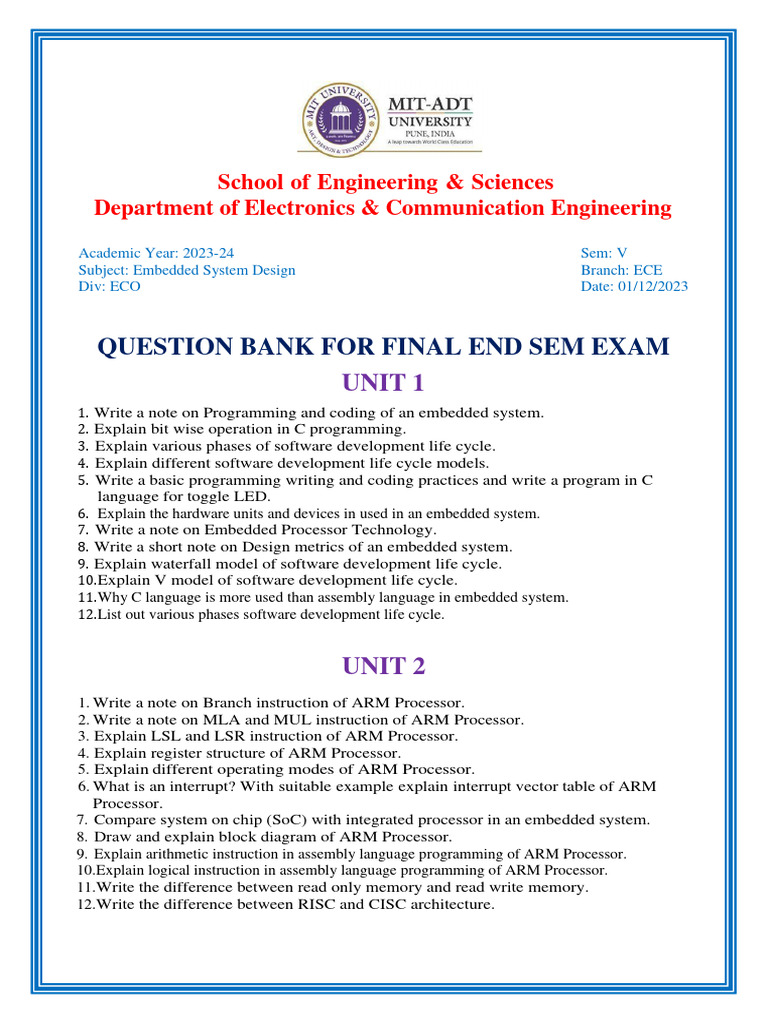 IMP Q for End Sem Examination | PDF | Embedded System | Operating System