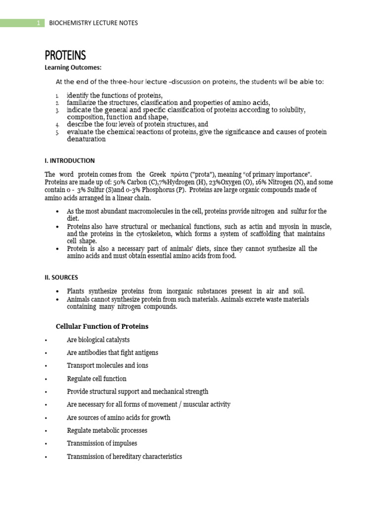 Proteins Students Lecture Notes | Download Free PDF | Amino Acid | Proteins