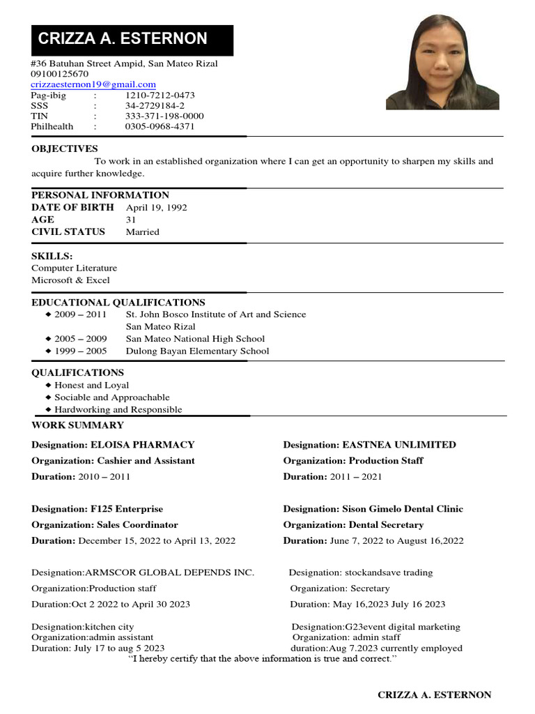 Crizza Resume 2023 | PDF