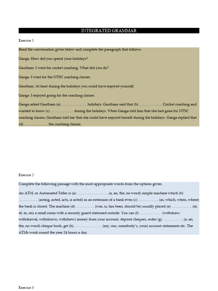 Integrated Grammar Pdf Automated Teller Machine Banks