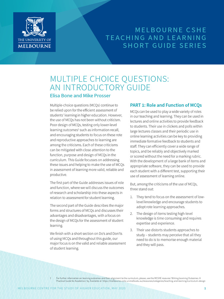 Multiple Choice Questions - Final | PDF | Multiple Choice | Educational ...