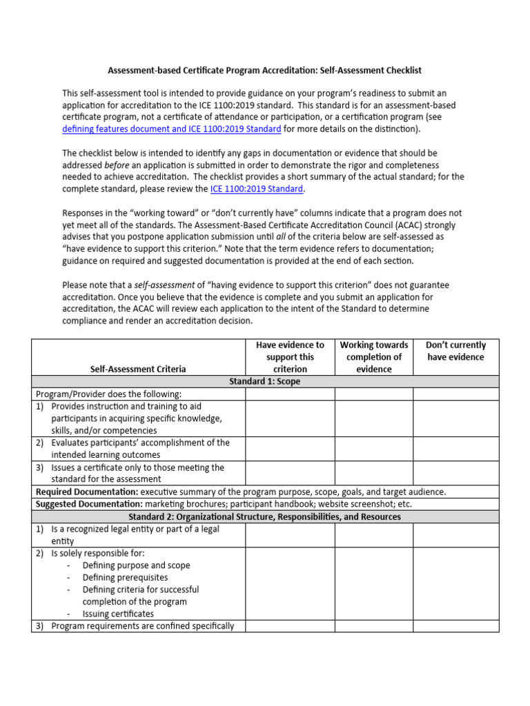 ACAP Self-Assessment Checklist (Rev. 2019) | PDF