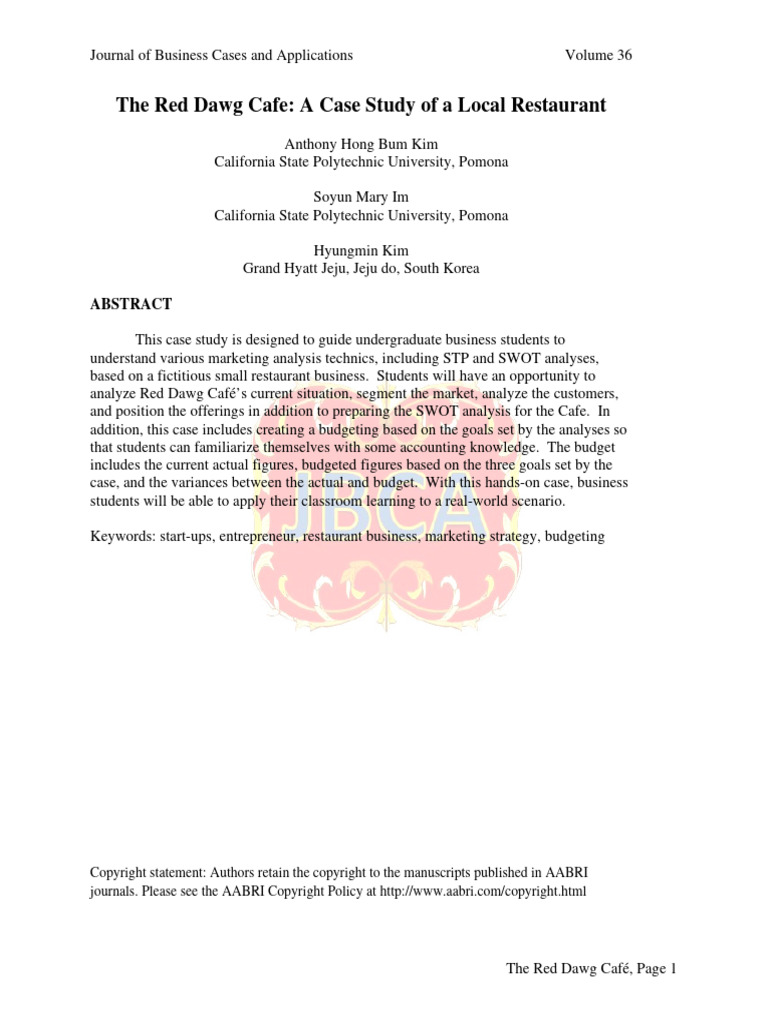 CASE - The Red Dawg Cafe - A Case Study of A Local Restaurant | PDF ...