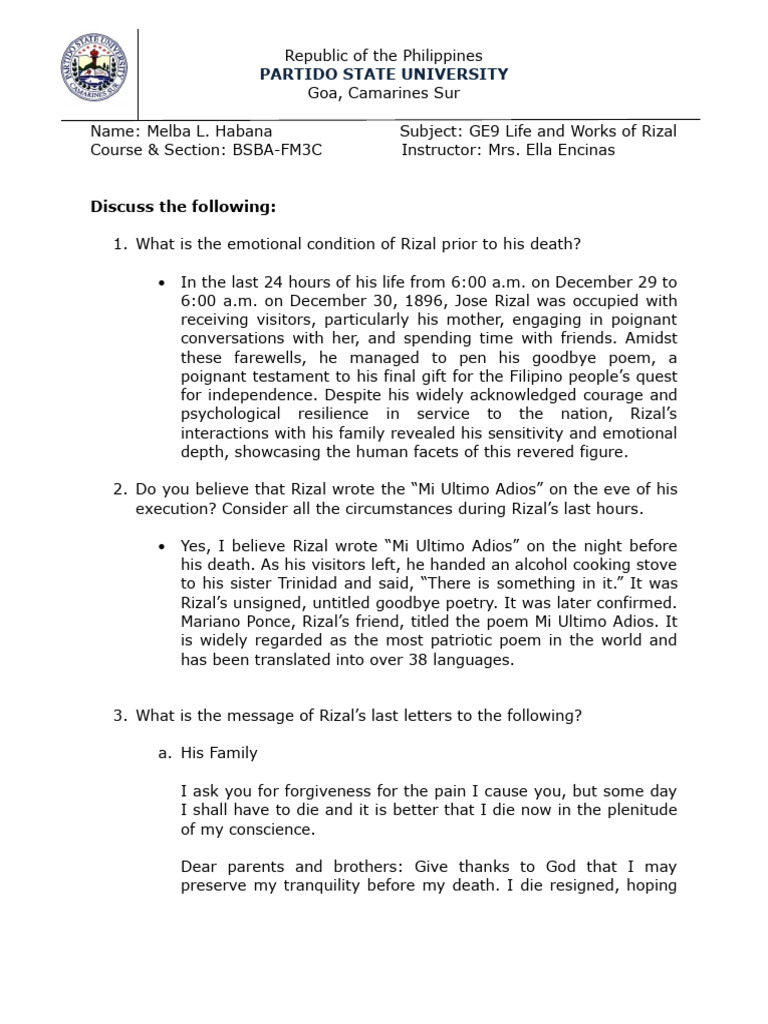 Melba-Activity-Rizal-Peace | PDF