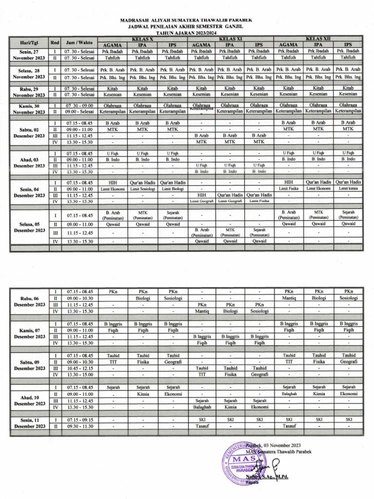 Jadwal Pas Ganjil 2023 | PDF