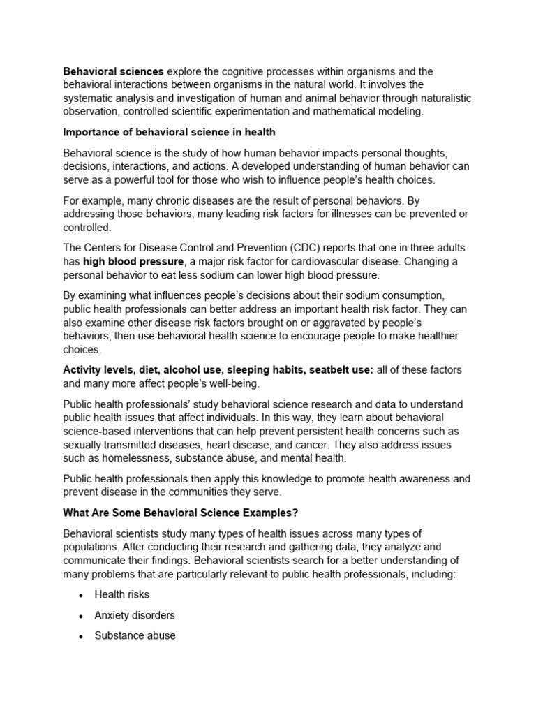 Behavioral Sciences Intro | PDF