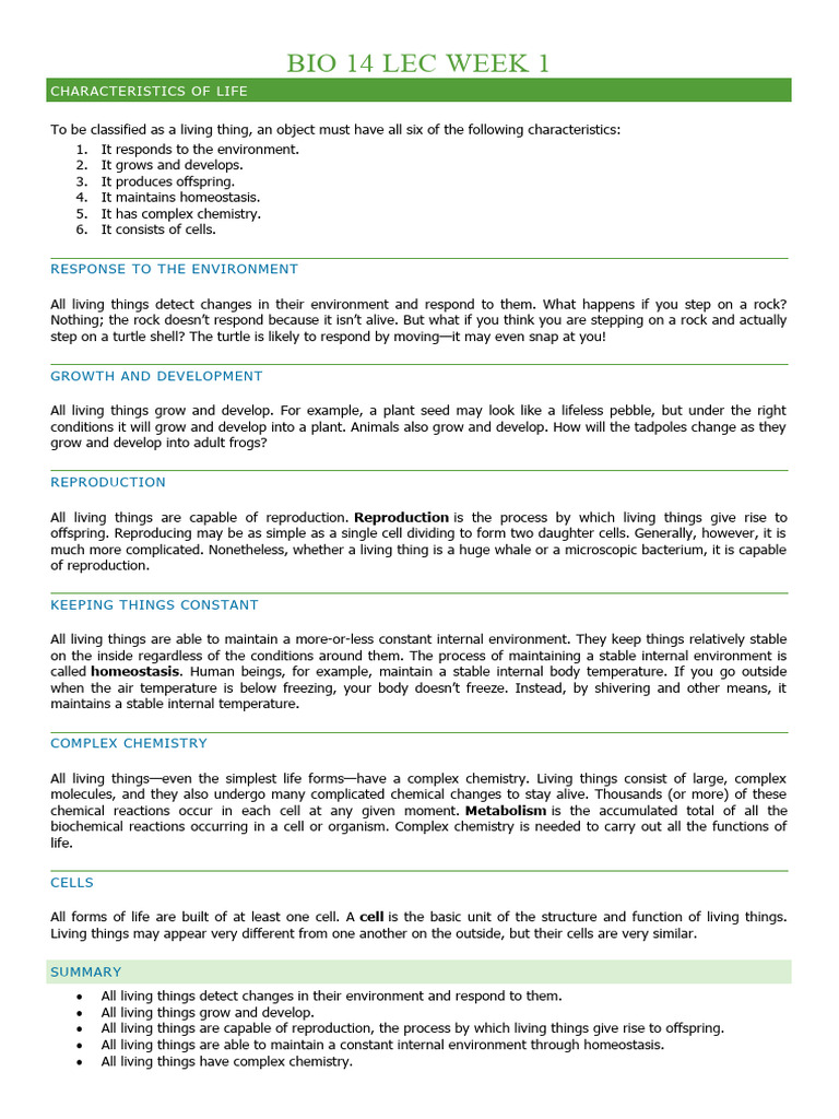 Notes Week 1 Pdf Cell Membrane Cell Biology 
