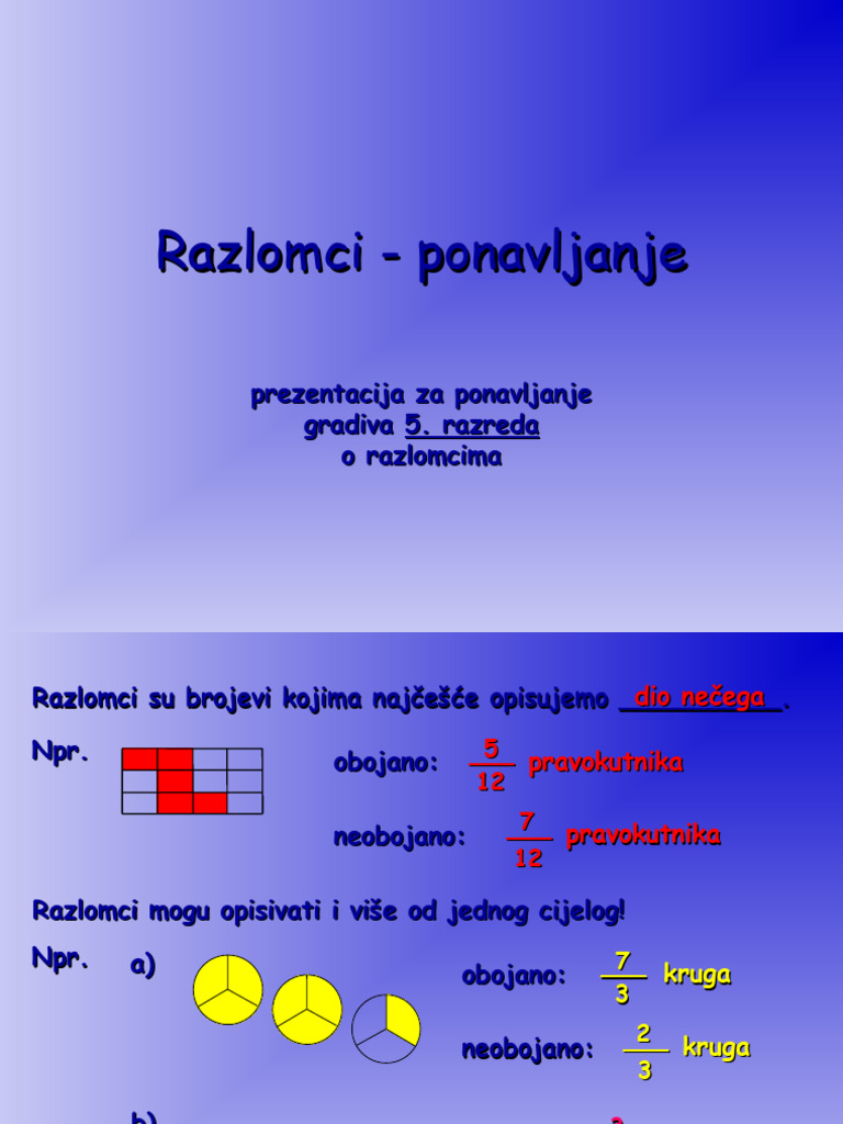Razlomci Ponavljanje 5 Razred | PDF