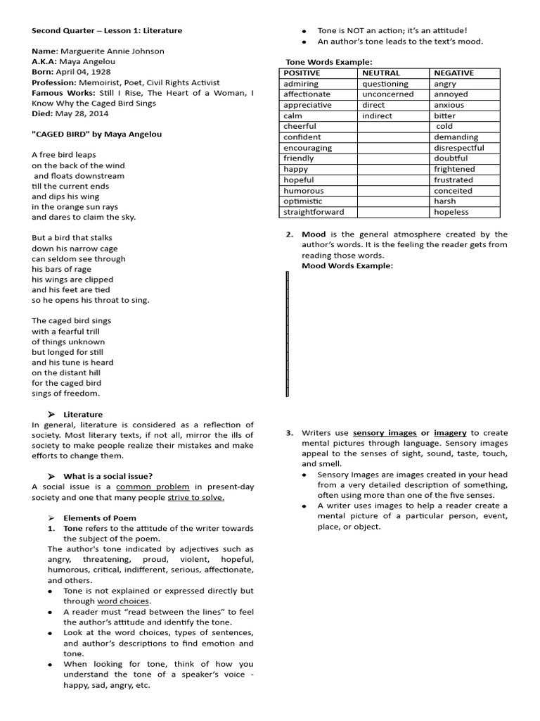 Second Quarter Lesson 1 | PDF | Maya Angelou | Attitude (Psychology)
