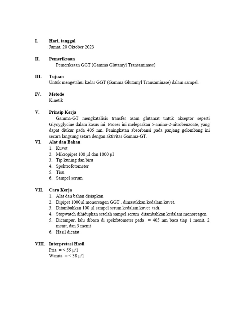 Hasil Pemeriksaan Kadar GGT Normal | PDF