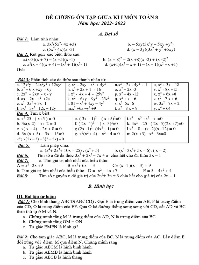 De Cuong Giua Hoc Ki 1 | PDF