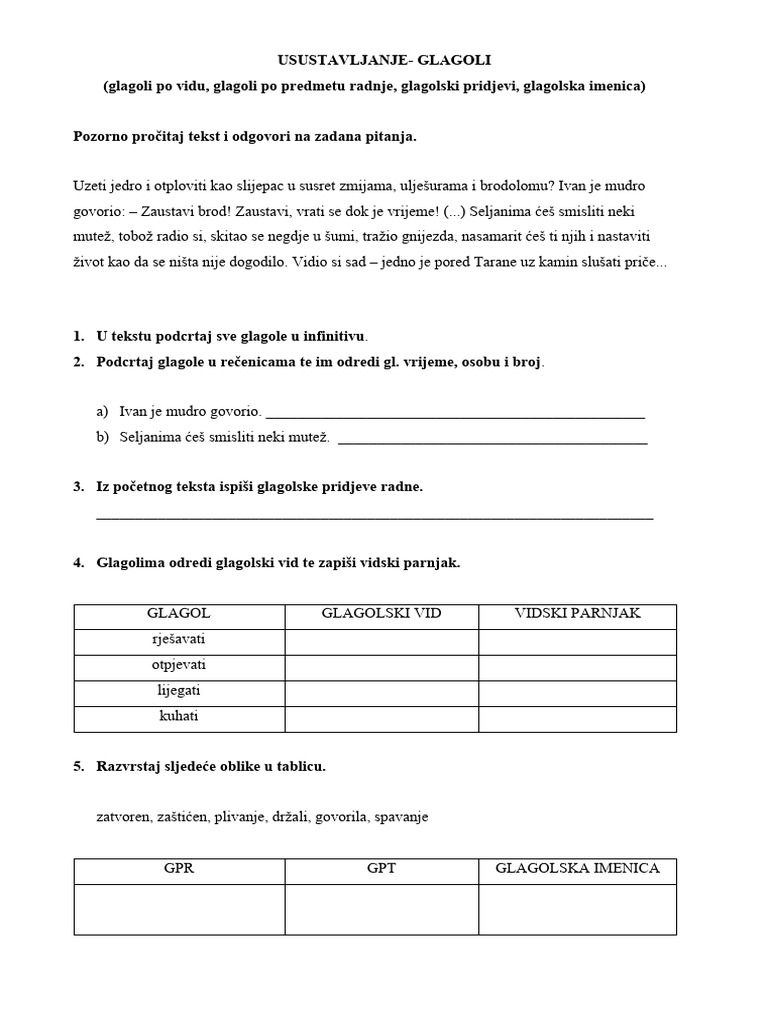 Usustavljanje Glagoli | PDF