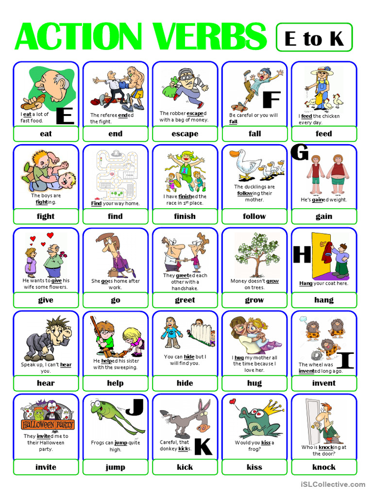 PICTIONARY - ACTION VERB SET (2) - From E To K | PDF
