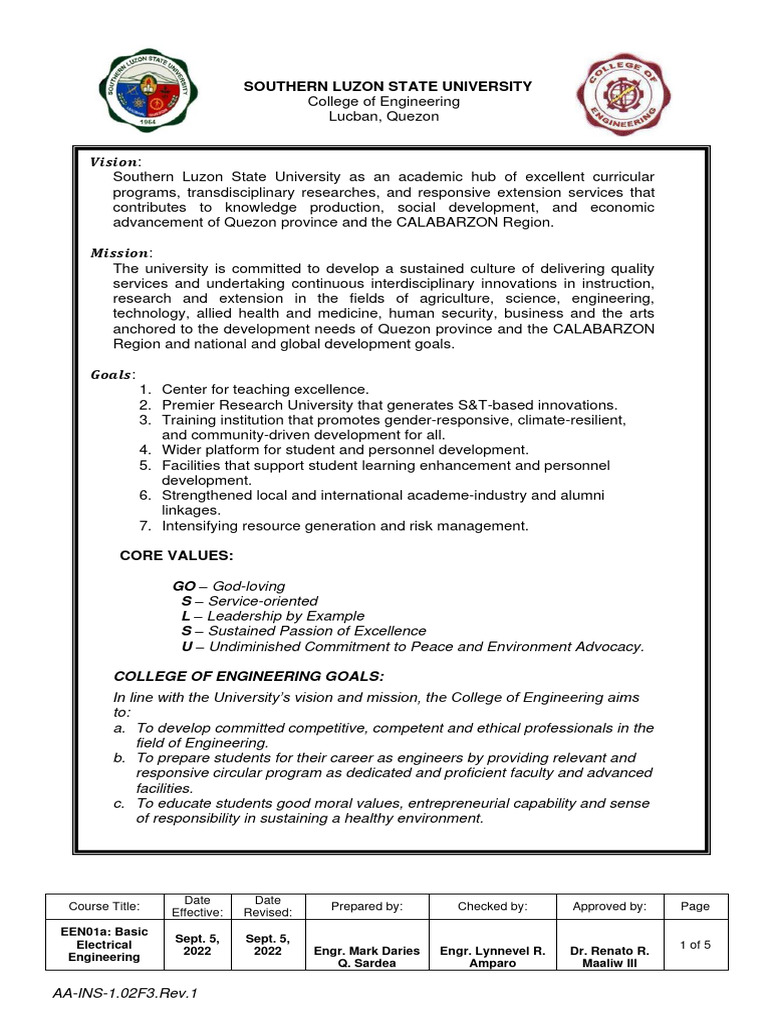 SYLLABUS EEN01A Basic Electrical Engineering (IE) 1st Sem 2022 2023 | PDF | Electrical Network ...