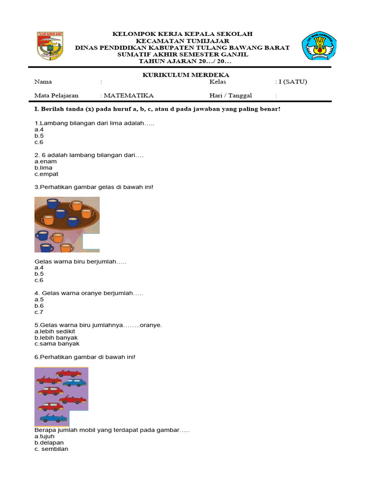 Soal MTK Kelas 1 SD | PDF