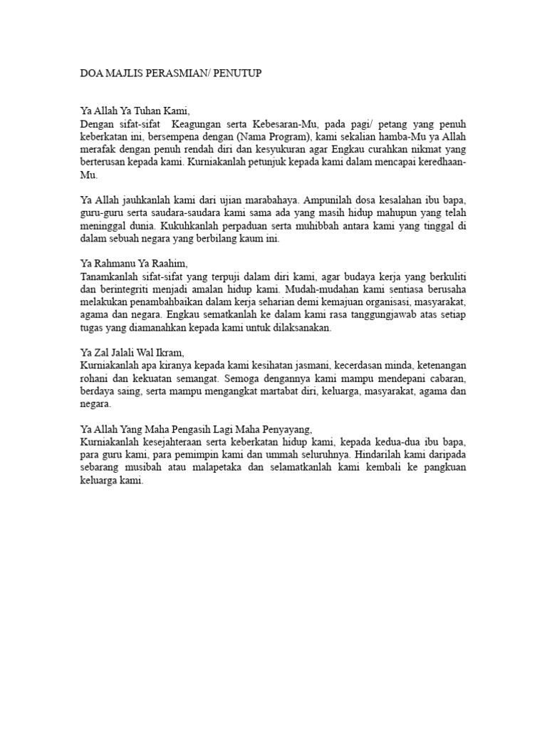 Doa Majlis Perasmian | PDF