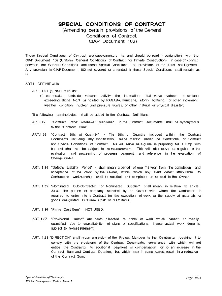 Special Conditions of Contract | PDF