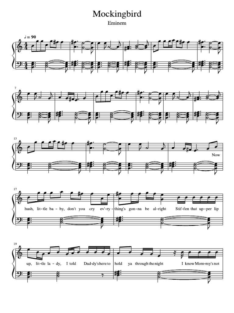 Mockingbird (Eminem) - Piano Solo (With Lyrics) | PDF