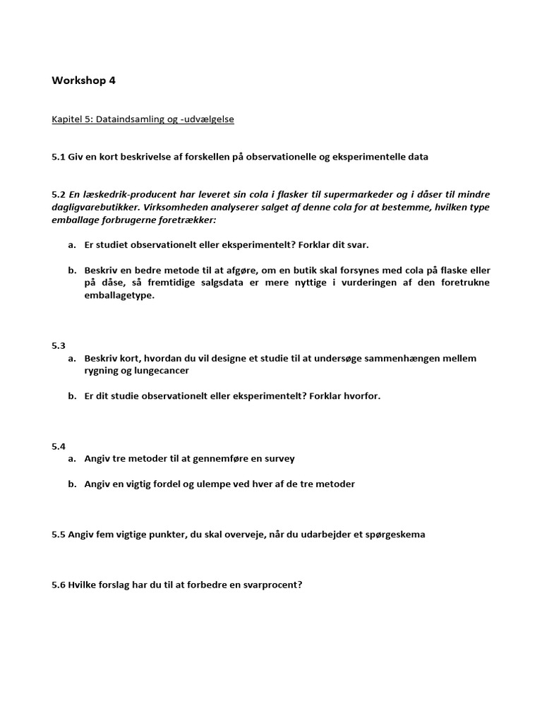 Opgavesæt Workshop4 | PDF