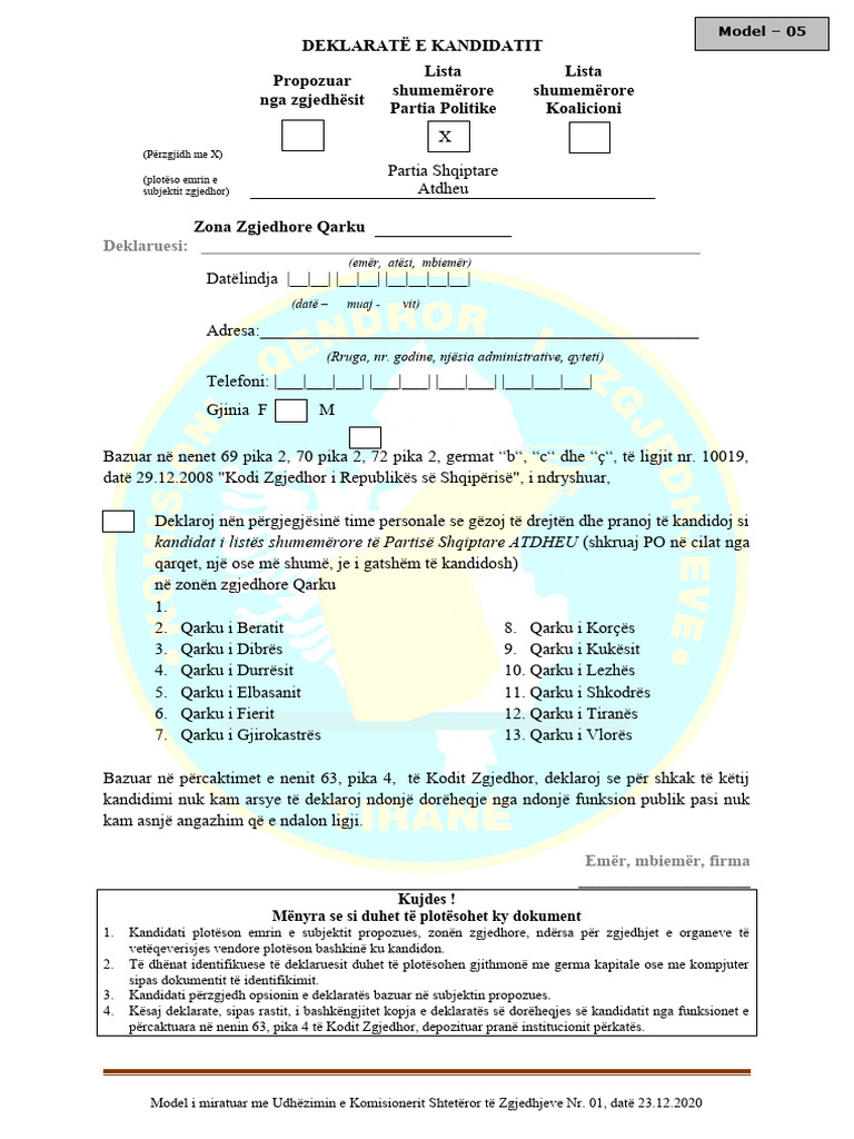 Model 05 Deklarata Kandidat 1 | PDF