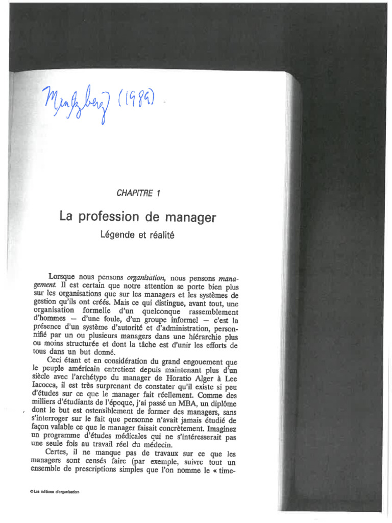 La Profession de Manager Mintzberg 1989 | PDF