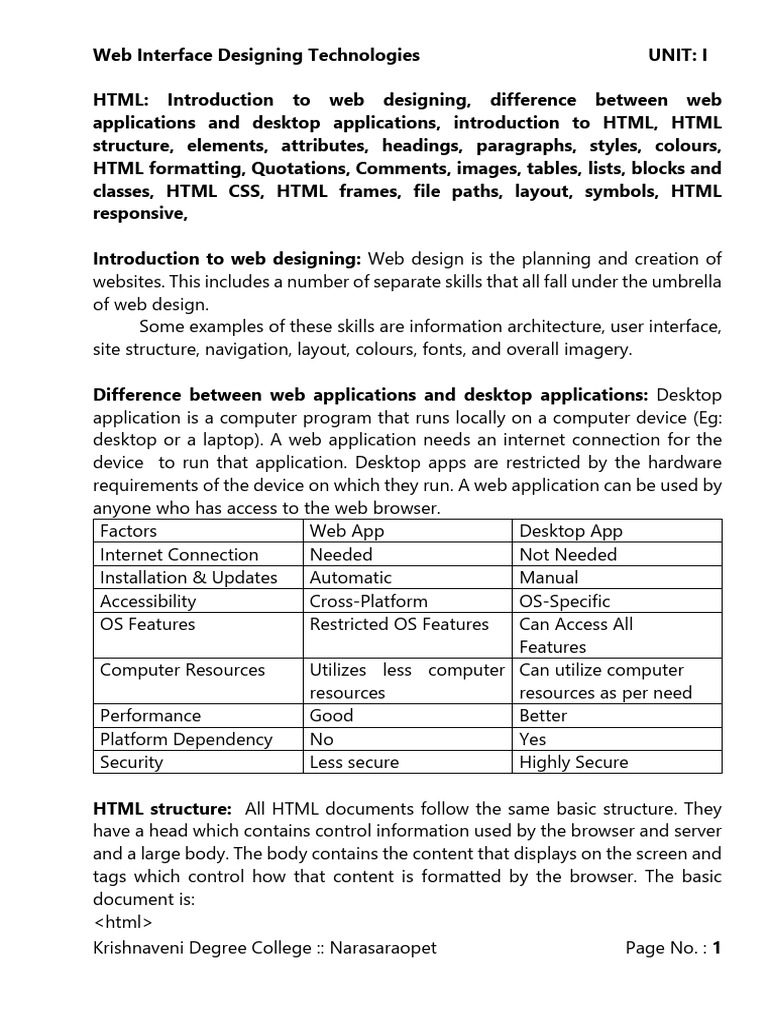UNIT-I WIDT-UG | PDF | Html Element | Html