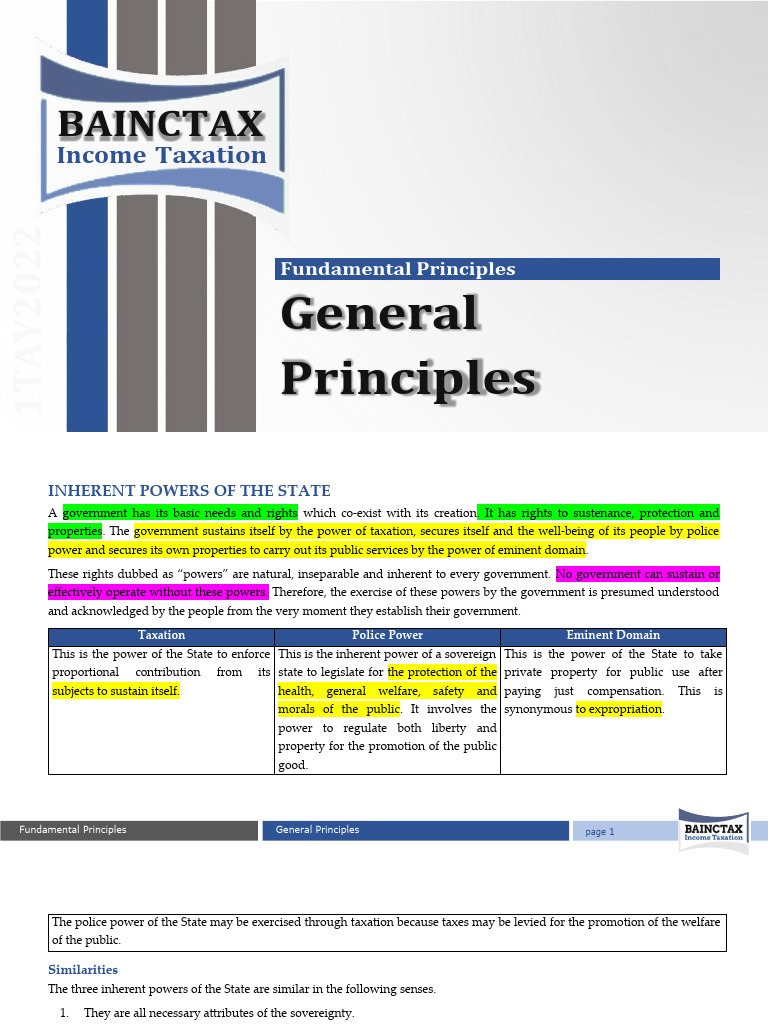 Inherent Powers of Taxation Explained | PDF