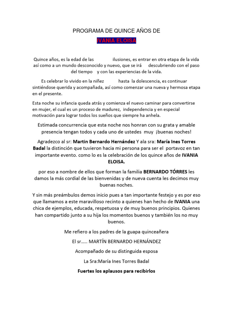 PROGRAMA%20DE%20QUINCE%20A%C3%91OS | PDF