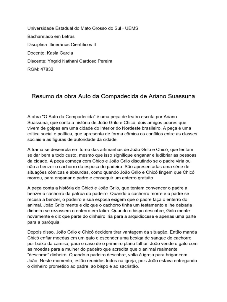 Resumo Auto Da Compadecida | PDF