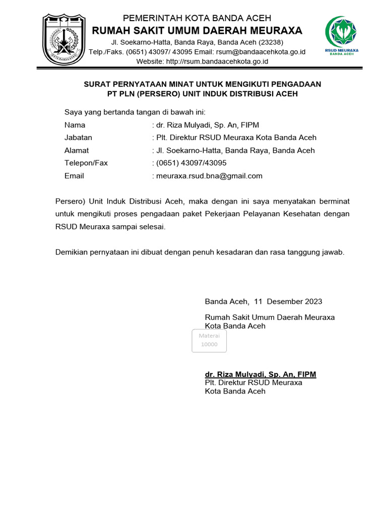 contoh SURAT PERNYATAAN MINAT UNTUK MENGIKUTI PENGADAAN | PDF