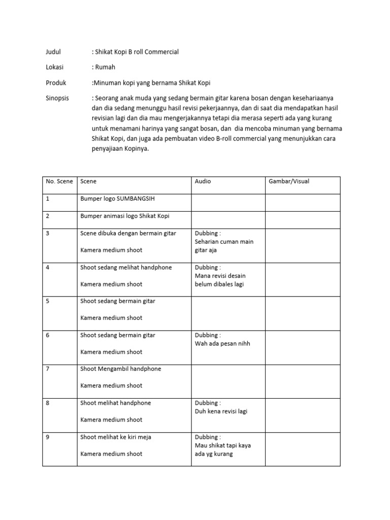Storyline Shikat Kopi | PDF | Memasak, Makanan, & Anggur