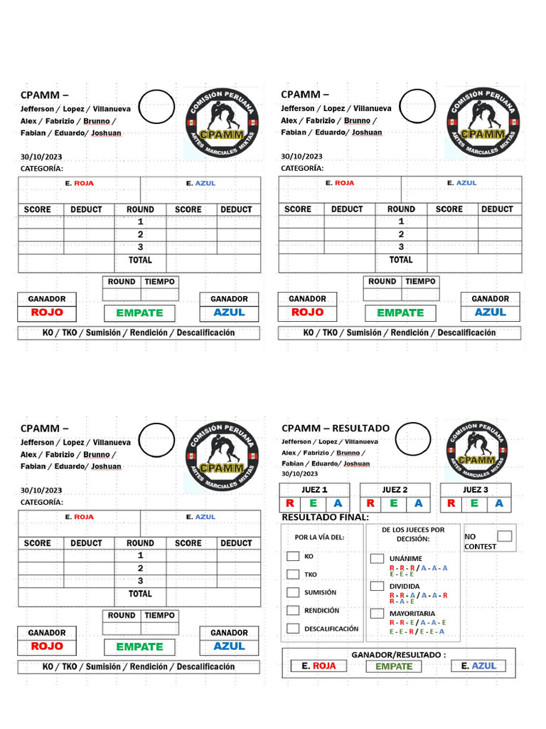 cARTILLA DE PUNTUACION MMA | PDF