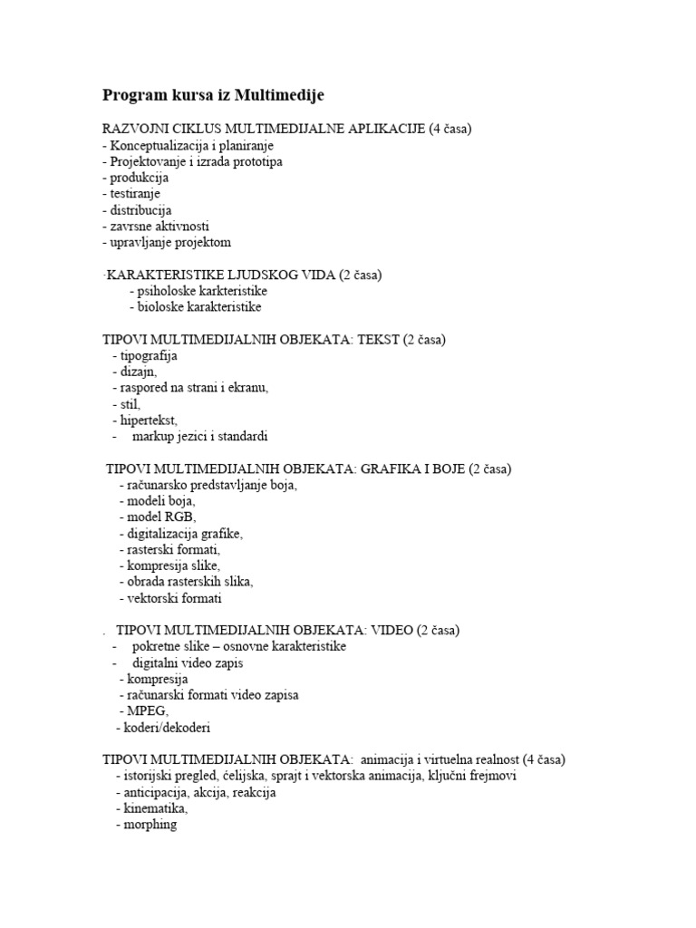 Program Kursa Iz Multimedije | PDF