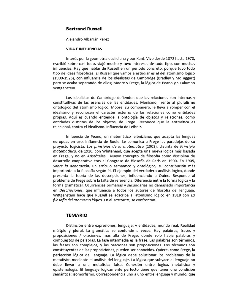 Bertrand Russell y el Atomismo Lógico | PDF | Filosofía