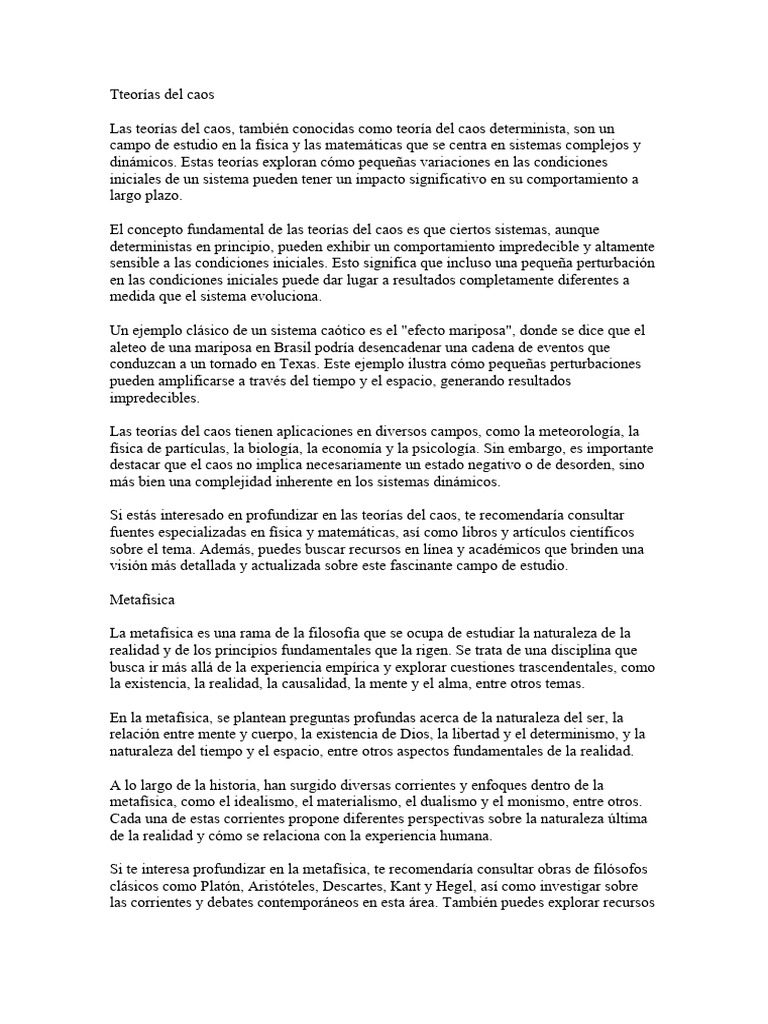 Teoría Del Caos, Resumen | PDF | Filosofía