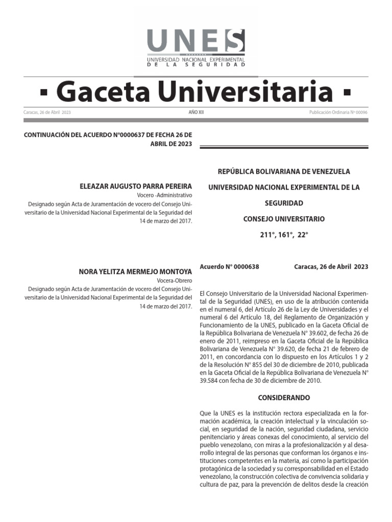 08 - Acuerdo - 0000638 Unes | PDF | Conocimiento | Venezuela