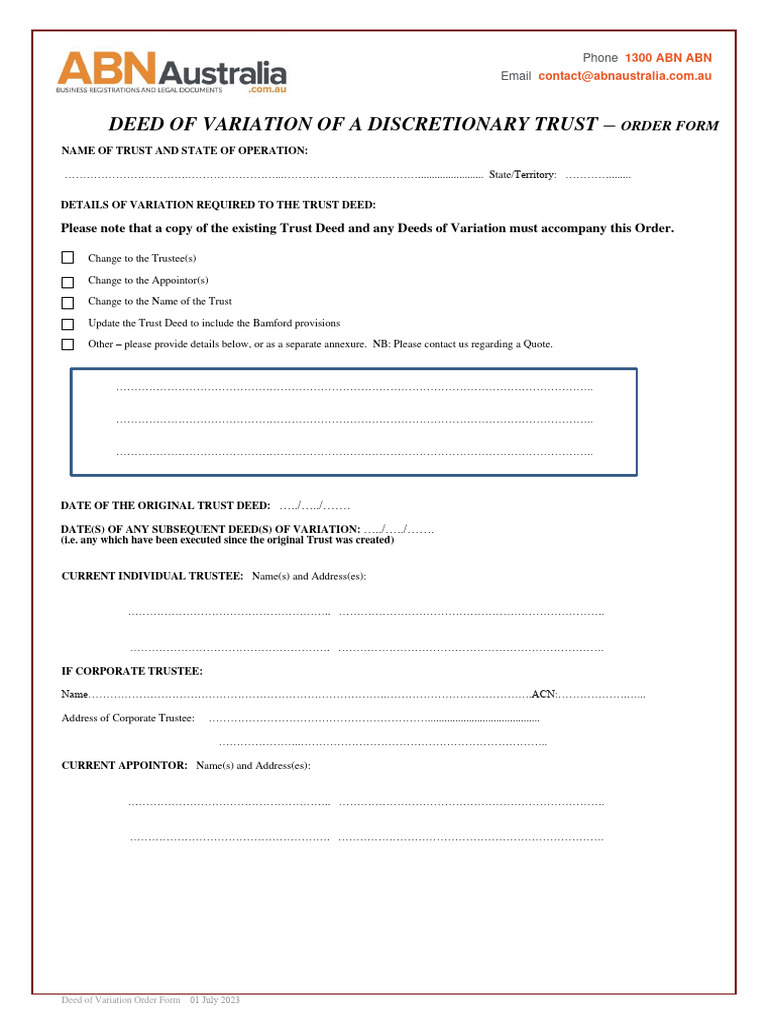 Trust Deed Variation Order Form | PDF | Trust Law | Money