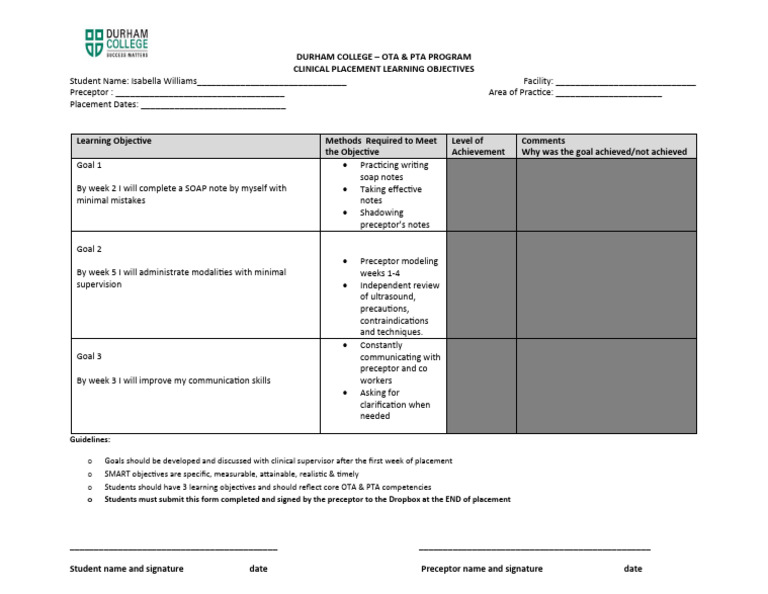 Sample Smart Goals On DC Template | PDF