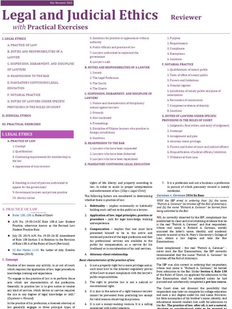 Legal and Judicial Ethics and Practical Exercises REVIEWER 2023 | PDF ...
